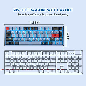 MageGee 60% Mechanical Gaming Keyboard, 68 Keys Compact Blue LED Backlit Gaming Keyboard, SKY68 Wired Ergonomic Mini Office Keyboard for Windows PC Gamer (Brown Switch, Black & Blue)