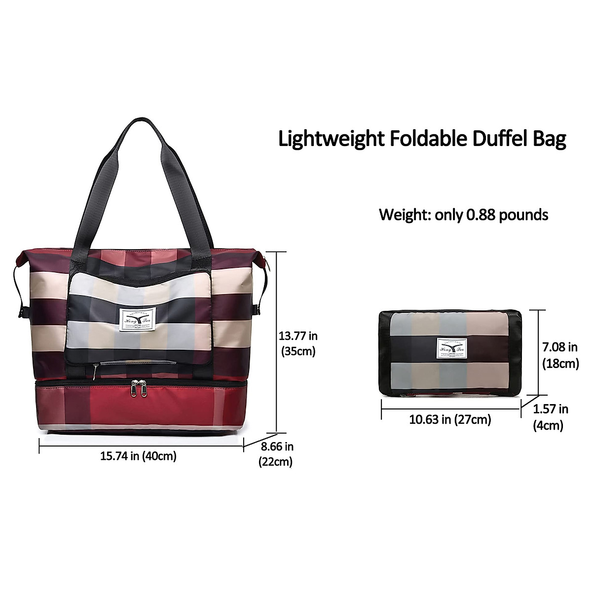 NWLR 2022 New Foldable Dry/Wet Separation Travel Duffel Bag with Shoe Compartment Large Capacity Folding Weekender Overnight Bag Lightweight Waterproof Gym Tote Bag (B-Red)