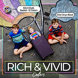 Loddie Doddie Reusable Bucket of Black Sidewalk Chalk - 20 Count Non-Toxic Jumbo Chalk Sticks for Kids, Fun & Easy Cleanup