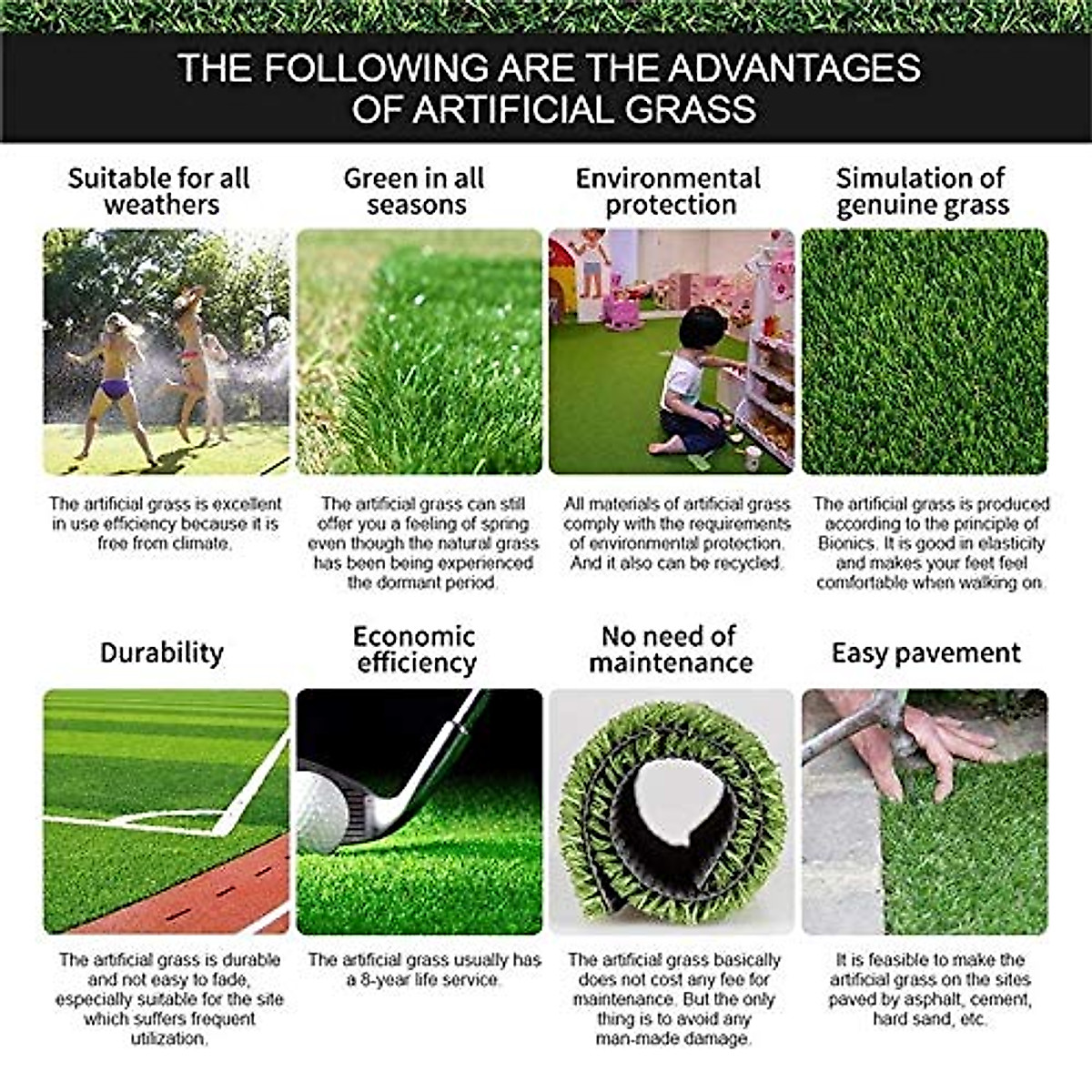 Sigetree Realistic Artificial Grass Turf,Indoor Outdoor Carpet Pet Dog Mat Synthetic Thick Fake Grass Rug for Garden Backyard Balcony Landscape,3FT X 8FT