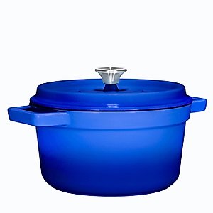 Bruntmor Pre-Seasoned 6.5 qt Enameled Cast Iron Round Dutch oven, 6.5 Quart Dutch Ovens Pot with Lid and Handle, Cast Iron Skillet, Heavy Duty Casserole Dish, Hand wash only, Duke Blue