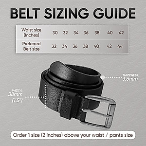 Mens Casual Belt Leather, Super Soft Full Grain Leather Comfort Belt, Black, Size 36 (Waist 34)