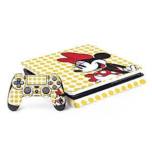 Skinit Decal Gaming Skin Compatible with PS4 Slim Bundle - Officially Licensed Disney Minnie Mouse Profile Yellow Dots Design