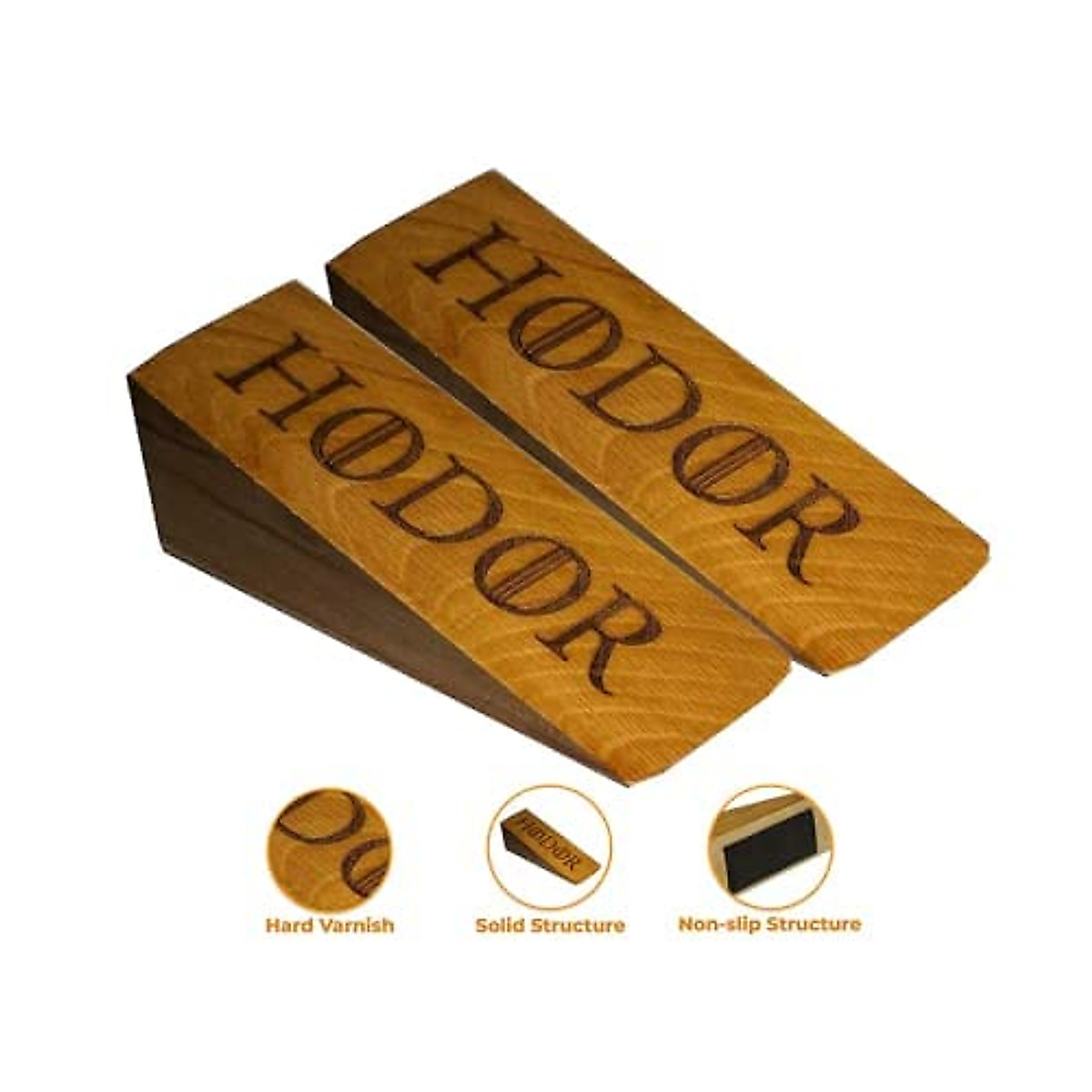 Natural Door Stop Hodor Stopper Elms Wood Ulmaceae Strong Hold Anti- Slip Rubber Wedge GOT Compatible with Every Surface 2 Pack Gift Engraved Merchandise Gag