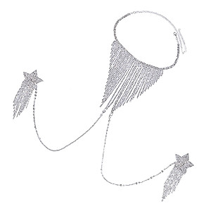 Rhinestone Body Chain Jewelry Crystal Tassel Chain Necklace Luxury Rhinestone Stars Tassel Nipple Stickers Breast Cover Stickers Chest Body Jewelry for Women(Tassel)