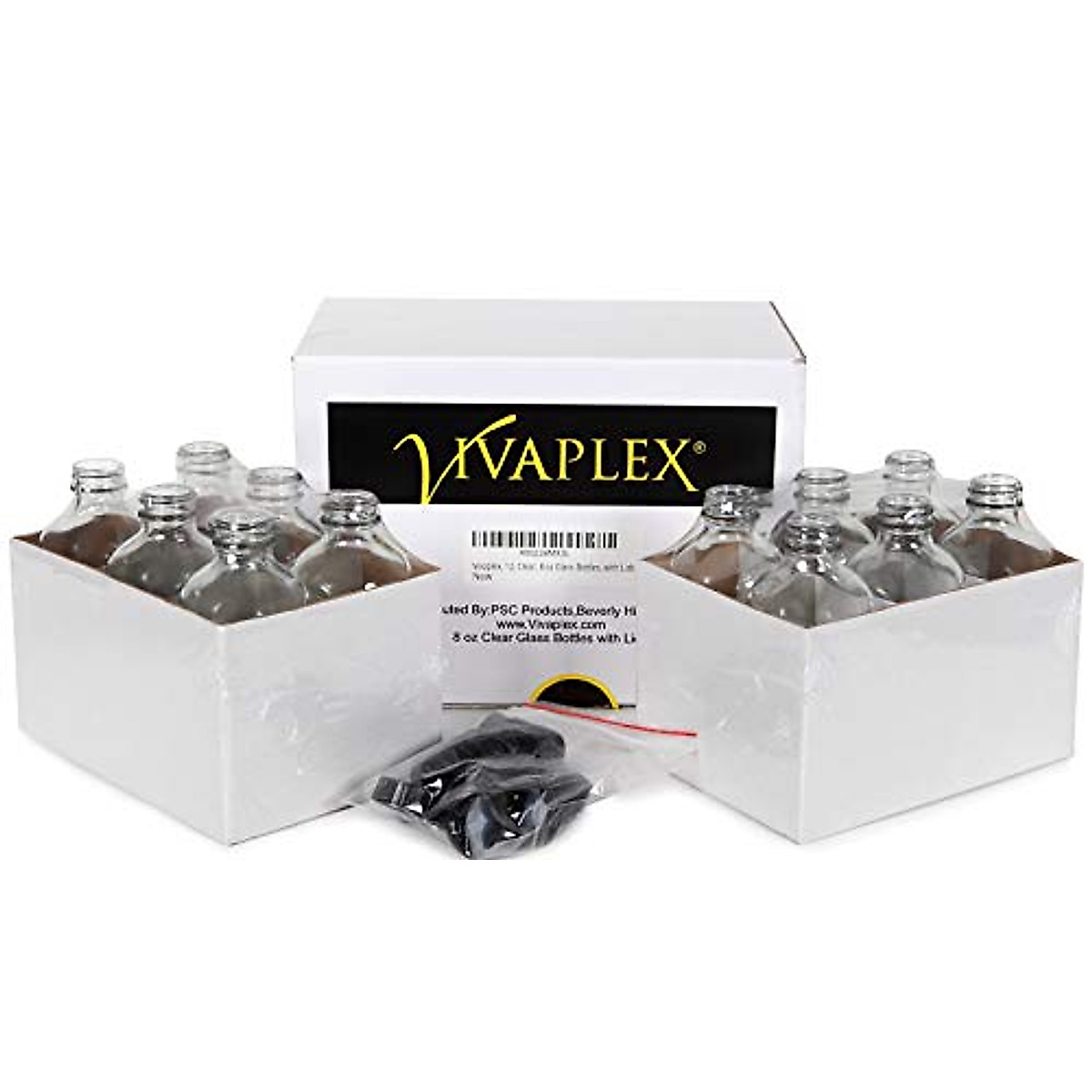 Vivaplex, 12, Clear, 8 oz Glass Bottles, with Lids