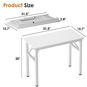 Need Small Computer Desk 31.5 inches Folding Table No Assembly Sturdy Small Writing Desk Folding Desk for Small Spaces, White