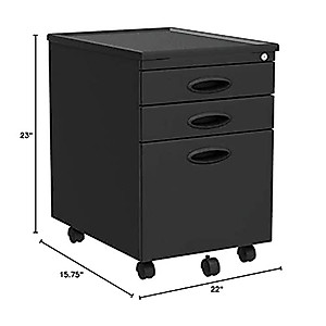 Calico Designs Metal Full Extension, Locking, 3-Drawer Mobile File Cabinet Assembled (Except Casters) for Legal or Letter Files with Supply Organizer Tray in Black