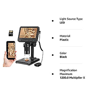 5" Coin Microscope 1200X with 32GB SD Card,Leipan 1080P Wireless LCD Digital Microscope with 8 LED Lights,PC View,Photo/Video Capture for Kids Adults,Compatible with Windows iPhone Android iPad
