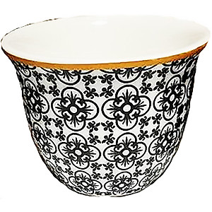 Chandler Espresso Turkish Arabica Coffee Cup Assorted Design Available from Brand 70ml 2.5oz Set of 6 Cups with Gift Box (Porcelain, White Porcelain with Black Flowers H)