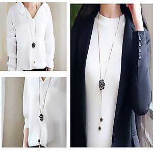 Cathercing Rhinestone Black Rose Pendant Long Necklace for Women Sweater Chain Statement Necklace Choker Adjustable Elegant Jewelry Crystal Accessories Dressy Collocation Winter Evening Party Wedding