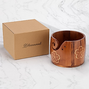 Yarn Bowl Large Size 5''x7'' Pine Wood Unique Design Crochet Bowl for Yarn Holder Knitting Crochet Macrame Craft Supplies