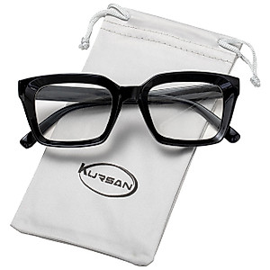Kursan Classic Non Prescription Clear Lens Glasses for Women Men Thick Square Frame Eyeglasses (Bright Black)