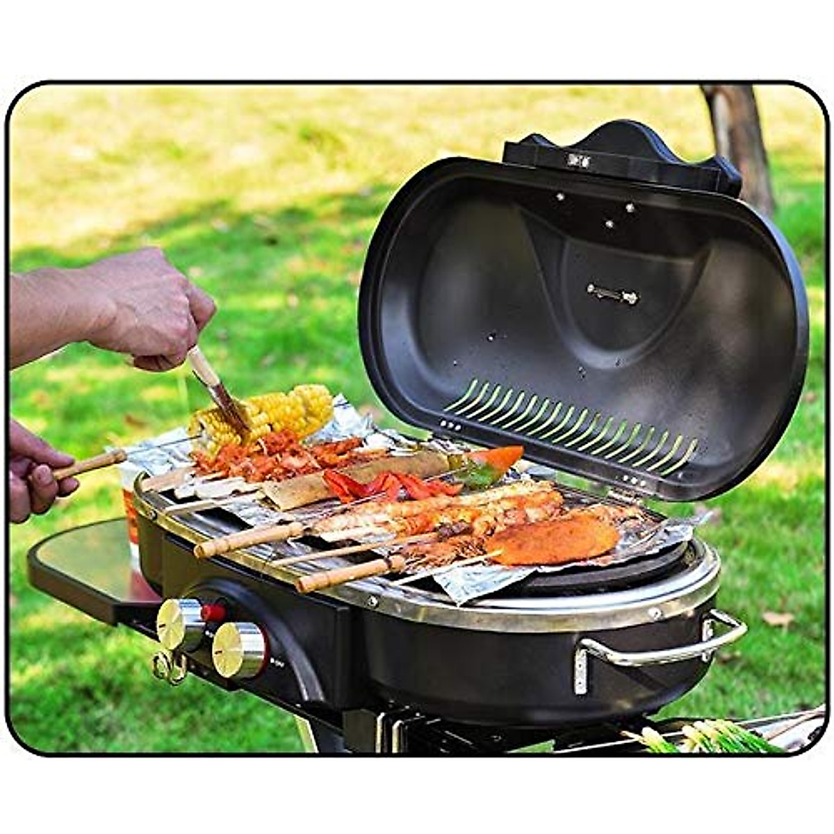 TONPOP Integrated Portable Trolley BBQ Grill Outdoor Camping Barbecue Grill Gas Stove Kebab Grill Camping Grill