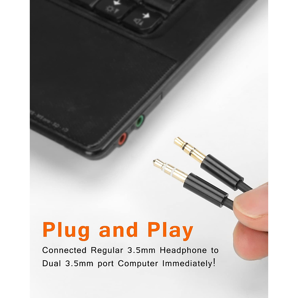 Headphone Splitter for Computer 3.5mm Jack Audio Microphone Splitter Female to Headset/Mic Dual Male Stereo Adapter Earphones Port to Gaming Headset PC Laptop Converter (White)