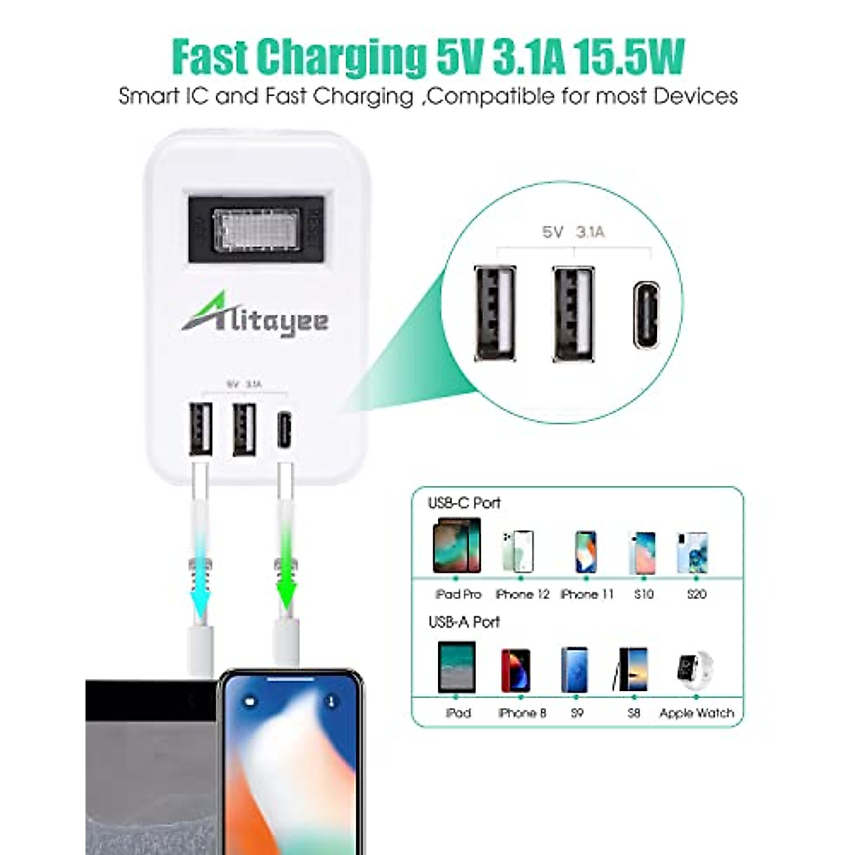 Alitayee Travel Power Strip, Portable Power Strips with 3 Outlets 3 USB Ports 15.5W Fast Charging and 6 ft Flat Plug Extension Cord No Surge Protector for Cruise Travel Hotel College Dorm Home Office