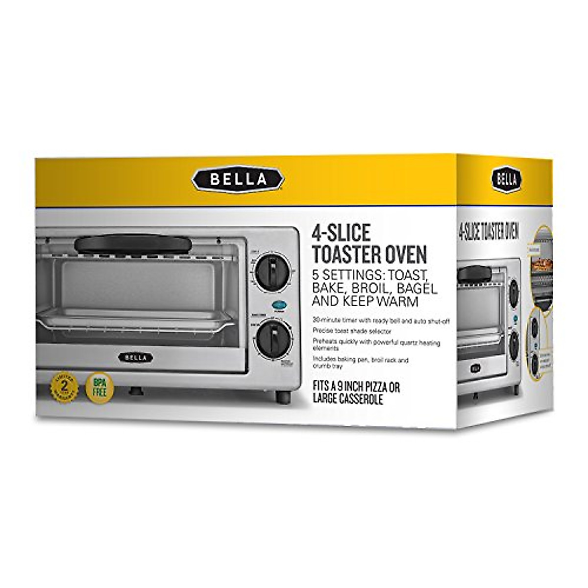 BELLA 4 Slice Countertop Toaster Oven, 1000 Watt Quartz Element