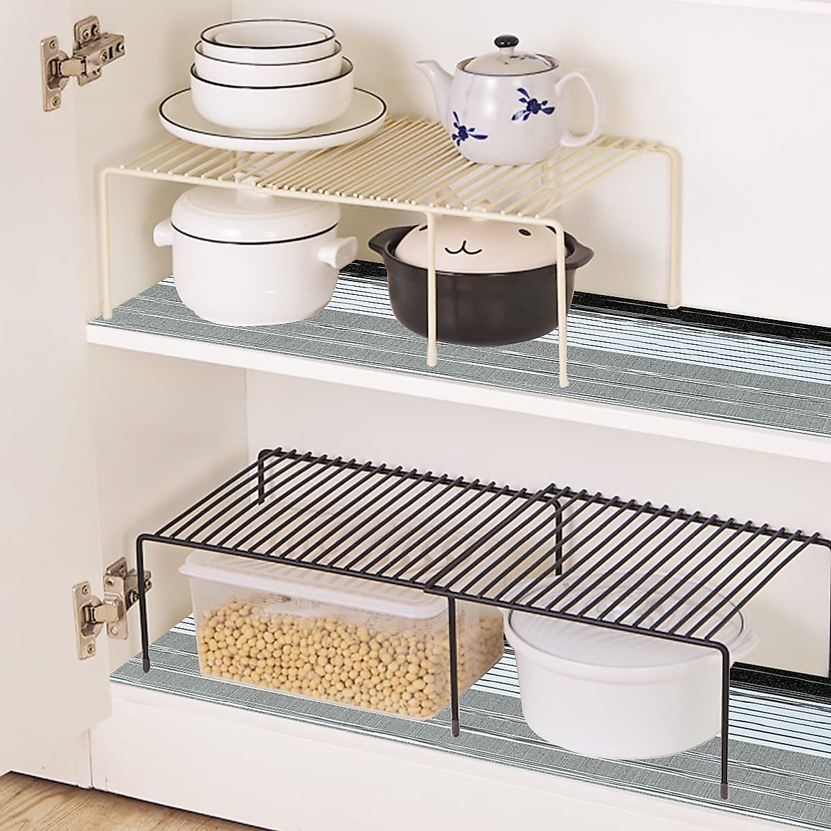 TAOHULIN 17.7" x 196" Black and Gray Stripe Contact Paper Peel and Stick Shelf Liner Stripe Pattern Self Adhesive Wallpaper for Cabinets Dresser Drawer Table Cupboard Walls Furniture Countertop