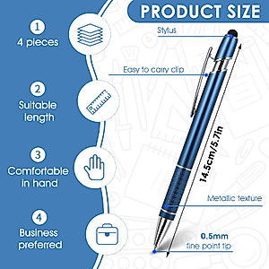 TIESOME 5 Pieces Ballpoint Pen with Stylus Tip, 2 in 1 Stylus Pens Stylish Pen, 0.5 mm Black Ink Retractable Ballpoint Pen, Metal Stylus Pen for Touch Screens School Office Gift Supplies