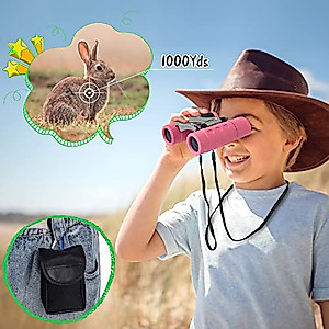 Binoculars for Kids,Dazftiey 8x21 High Resolution Shockproof Lightweight Binoculars Compact Kids Binoculars for 3-12 Years Boys and Girls Binoculars for Bird Watching Camping Hiking(Pink)