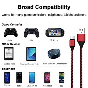 TPLTECH Charger Cord for Xbox One Controller Nylon-Braided Controller USB Cable Durable Android Micro USB 2.0 Cable Compatible with Xbox One Controller Charger Cord 2Pack 10FT