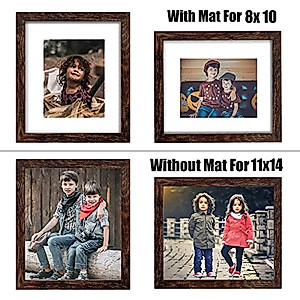 ZIRANLING 11x14 Picture Frame Rustic Brown Wood Set of 6,Display Pictures 8x10 with Mat or 11x14 Without Mat,Multi Photo Frames Collage for Wall