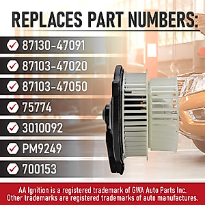 Replacement AC Heater Blower Motor with Fan - Compatible with Toyota Prius 2001, 2002, 2003, 2004, 2005, 2006, 2007, 2008, 2009 - Replaces 87130-47091, 87103-47020, 87103-47050, 75774, 700153