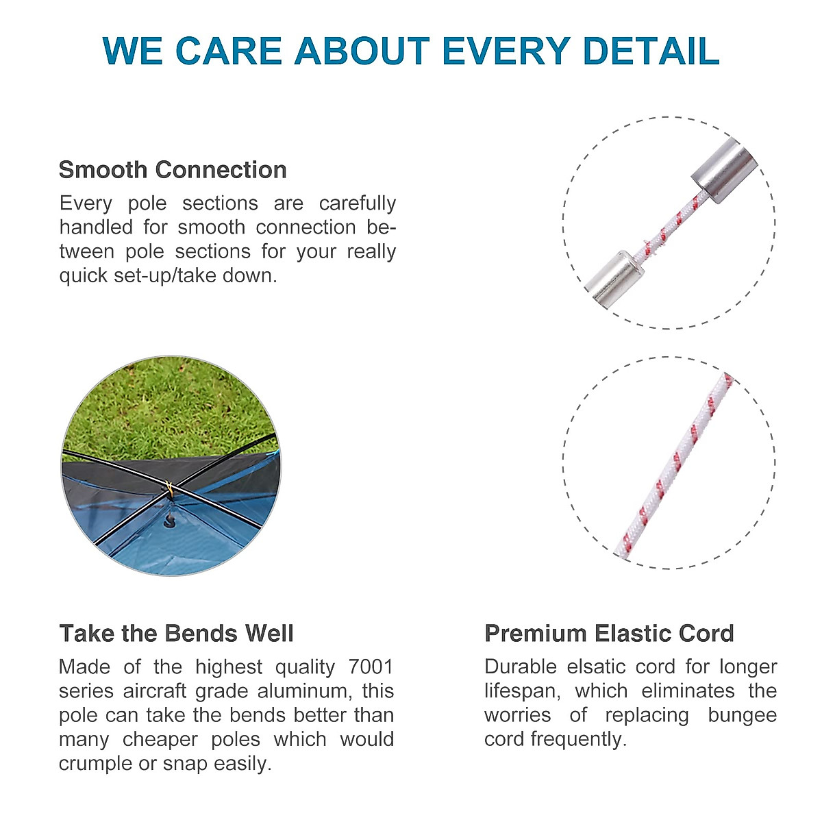 Tent Poles, BRILLIANCE4U Grey Tent Poles Replacement, Pre-Assembled Aluminum Tent Poles 16ft 4.5 in, 7001 T6 Heated Lightweight Tent Rod Outer Dia. 3/8” 9.5mm, 196.5 in 1 Pole