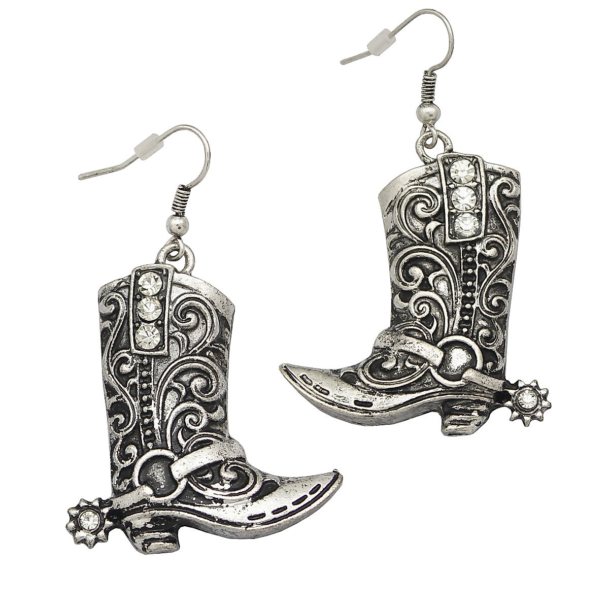 Vintage Silver Western West Cowgirl Texas Boots Spur Dangle Drop Earrings Rodeo Boho Fancy Dress Costume