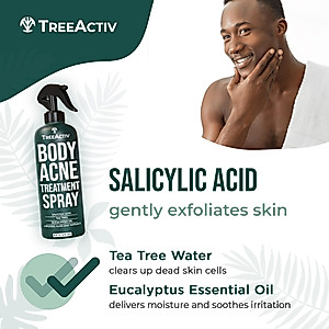 TreeActiv Body Acne Treatment Spray, 8 fl oz, 2% Salicylic Acid Spray for Body, Back Acne Treatment Spray with Tea Tree Oil and Aloe Vera, Gentle Back Acne Spray that Clears Body Acne, 2000+ Uses