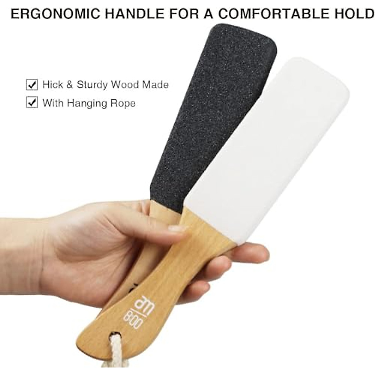 AM 8:00Pumice Stone Foot File, 2 Pack Callus Remover (coarse/fine) for Feet with Wooden Handle, Pedicure Foot Scrubber to Remove Dead Skin, Dry, Rough, Corns Skin Scraper