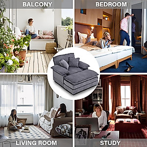 GOHFOY 56.3'' Chaise Lounge Chair Indoor, Oversized Chair with Ottoman, Comfy Upholstered Wide Sleeper Chaise Lounge Chair, Oversized Reading Chair, Chaise Lounge for Living Room, Bedroom