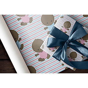 Cute Baby African American Wrapping Paper Black Gift Wrap Premium Gender Reveal Party Decoration Baby Shower Decor (12 foot x 30 inch roll), Pink, Blue
