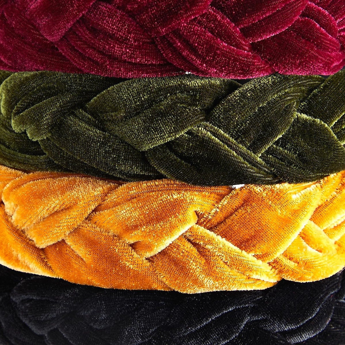 Glamlily 4 Pack Velvet Braided Headbands for Women, Wide, Non-Slip Padded Hair Accessories (4 Colors)