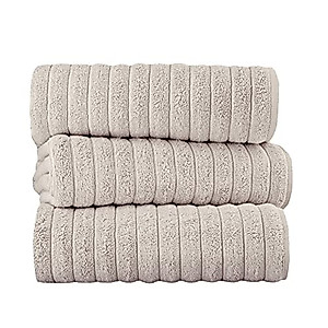 Classic Turkish Towels - Premium Oversized Ribbed Bath Sheets, Luxury 100% Turkish Cotton, Extra Large, Absorbent, Quick Dry Bathroom Towels, 40x65 inches, Set of 3 (Almond Beige)
