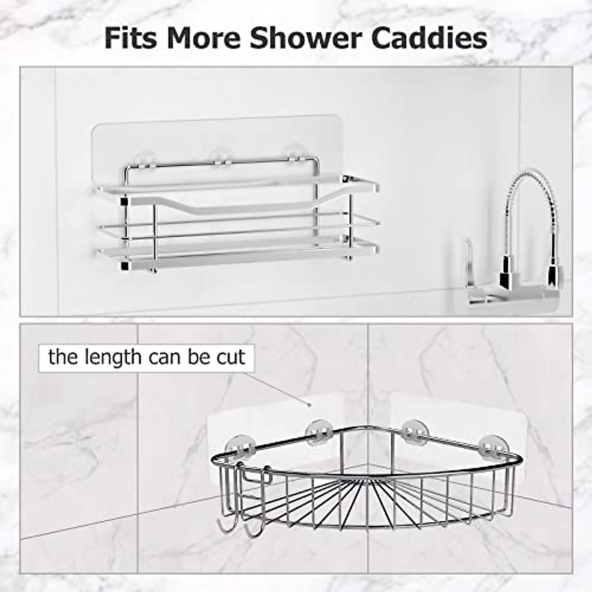 Comsmart Shower Caddy Adhesive Replacement, No Drilling Strong Stick 2 PCS Transparent Rectangle Shower Shelf Adhesive for Shower Caddy, Soap Holder, Bathroom Storage Shelves and Kitchen Racks
