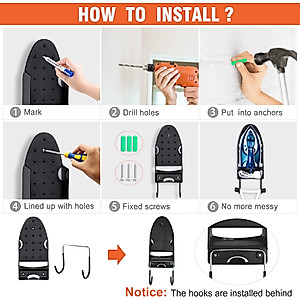 Pensino Ironing Board Hanger Wall Mount Ironing Holder Heat Resistant Iron Hanger with Iron Board Rack for Max 5 Inch Width (Black)