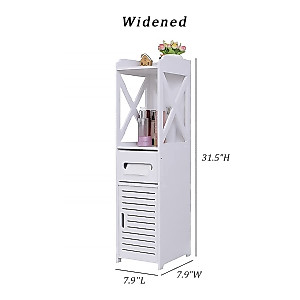 RUILOGOD Small Bathroom Storage Cabinet Doors and Shelves Narrow Bathroom Cabinet Slim Bathroom Organizer Cabinet Corner Shelf Toilet Paper Holder Stand Corner and Small Space (Widened) YSBG-01 White