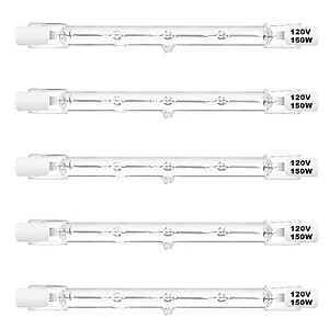 R7S Halogen Bulbs 150W Dimmable 120V 118mm T3 J Type Floodlight Bulb with Long Lifespan, 2700K Warm White Linear Double Ended Light Bulbs for Work, Security, Landscape Lights, Floor Lamps, 5 Pack