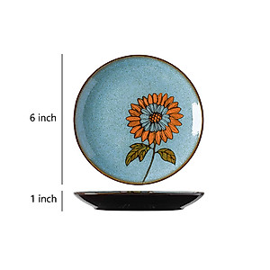 Bicuzat 6-Inch Porcelain Snack Plate, Banquet Dessert Plate, Flower and Bird Pattern, Set of 4