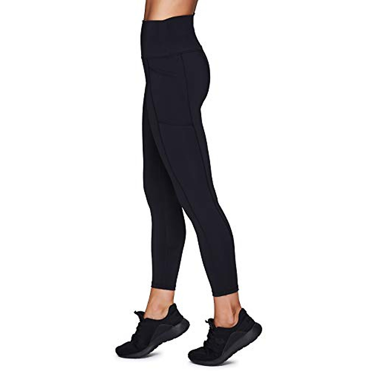 RBX Active Women's 7/8 Gym Legging Squat Proof Ankle Length Workout Yoga Legging with Pockets High Waisted Moisture Wicking Running Tights with Side Pockets 7/8 Jet Black L