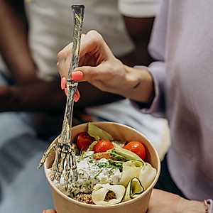 EXCEART Halloween Skeleton Hands Salad Tongs: 1 Pair Skull Salad Spoon Skeleton Arm Serving Forks Appetizer Kitchen Tableware for Haunted House Party Utensils