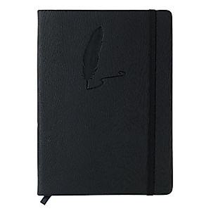 Red Co. 5 x 7 inch Embossed Quill Faux Leather Journal, 240 Lined Pages, Black