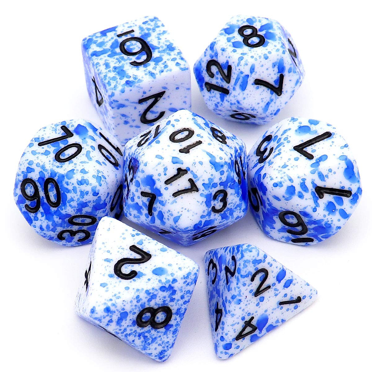 Haxtec DND Dice Set 7PCS Blue Speckled Polyhedral D&D Dice for TTRPG Dungeons and Dragons-Blue Blood