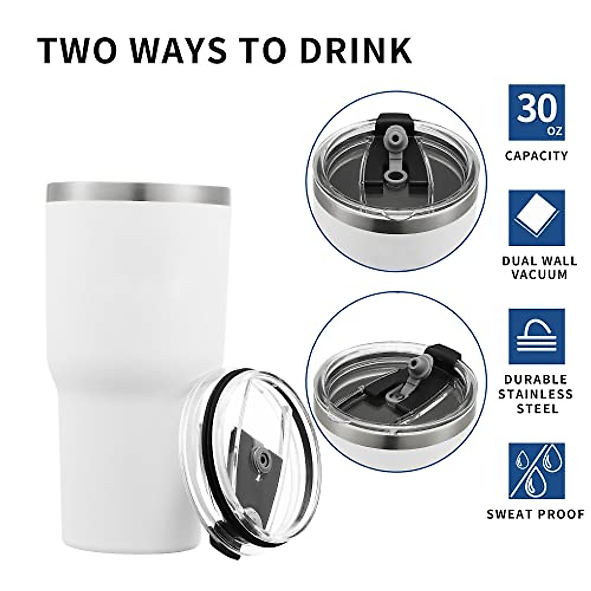 CYETUS 30oz Tumbler with Lid, Stainless Steel Vacuum Insulated Coffee Tumbler Cup, Double Wall Powder Coated Travel Mug, White