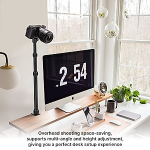 JUSMO Camera Desk Mount Stand w Ballhead, 16-34inch Adjustable Table Aluminum Light Stand w 1/4" Screw Tip, Desktop C-Clamp Mount Stand for DSLR Camera/Ring Light/Video Light/Webcam (LS10)
