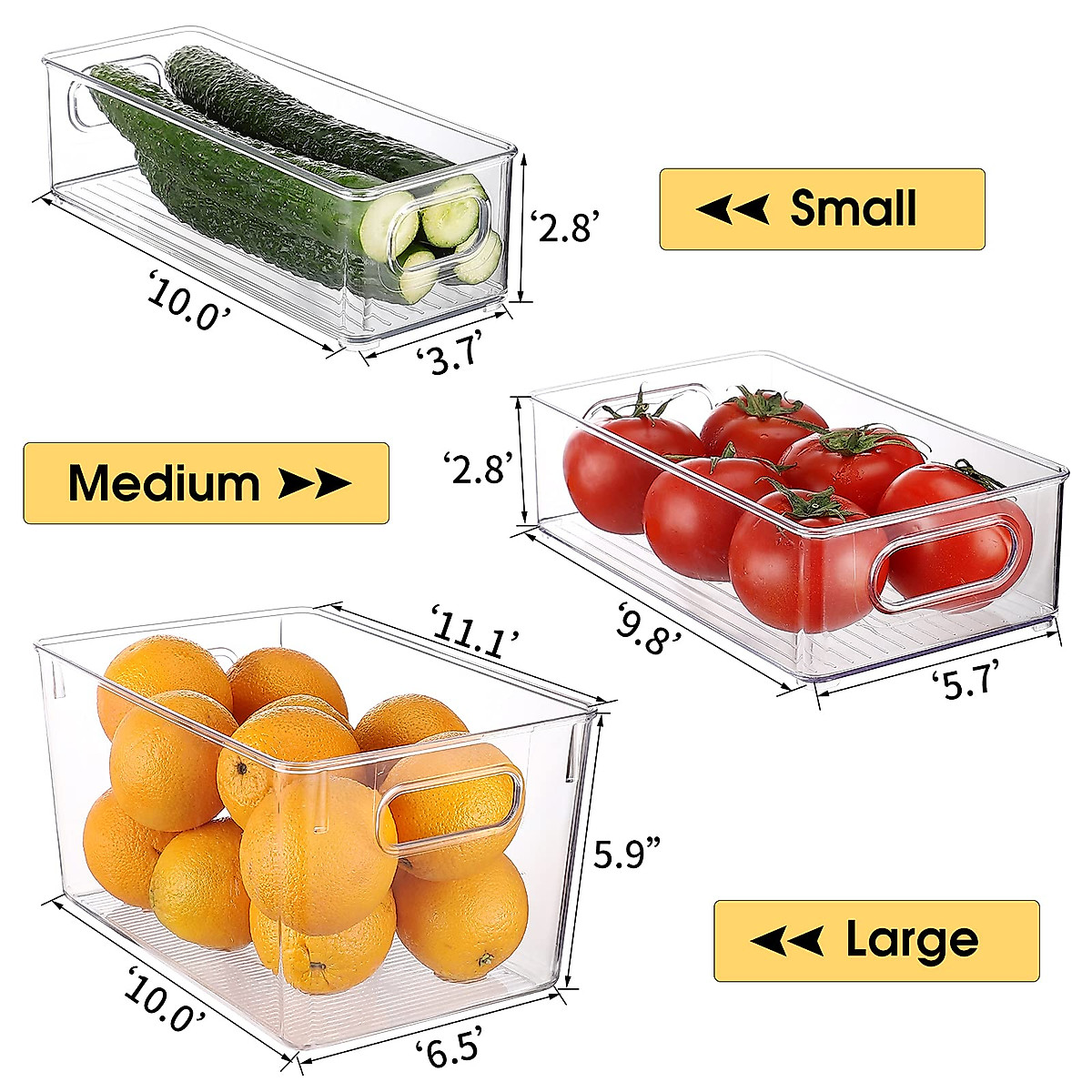 Refrigerator Organizer Bins, Clear Pantry Organization and Storage with Cutout Handles, Set Of 6 Stackable Plastic Freezer Organizer Bins for Fridge, Cabinet, Kitchen Countertops - BPA Free