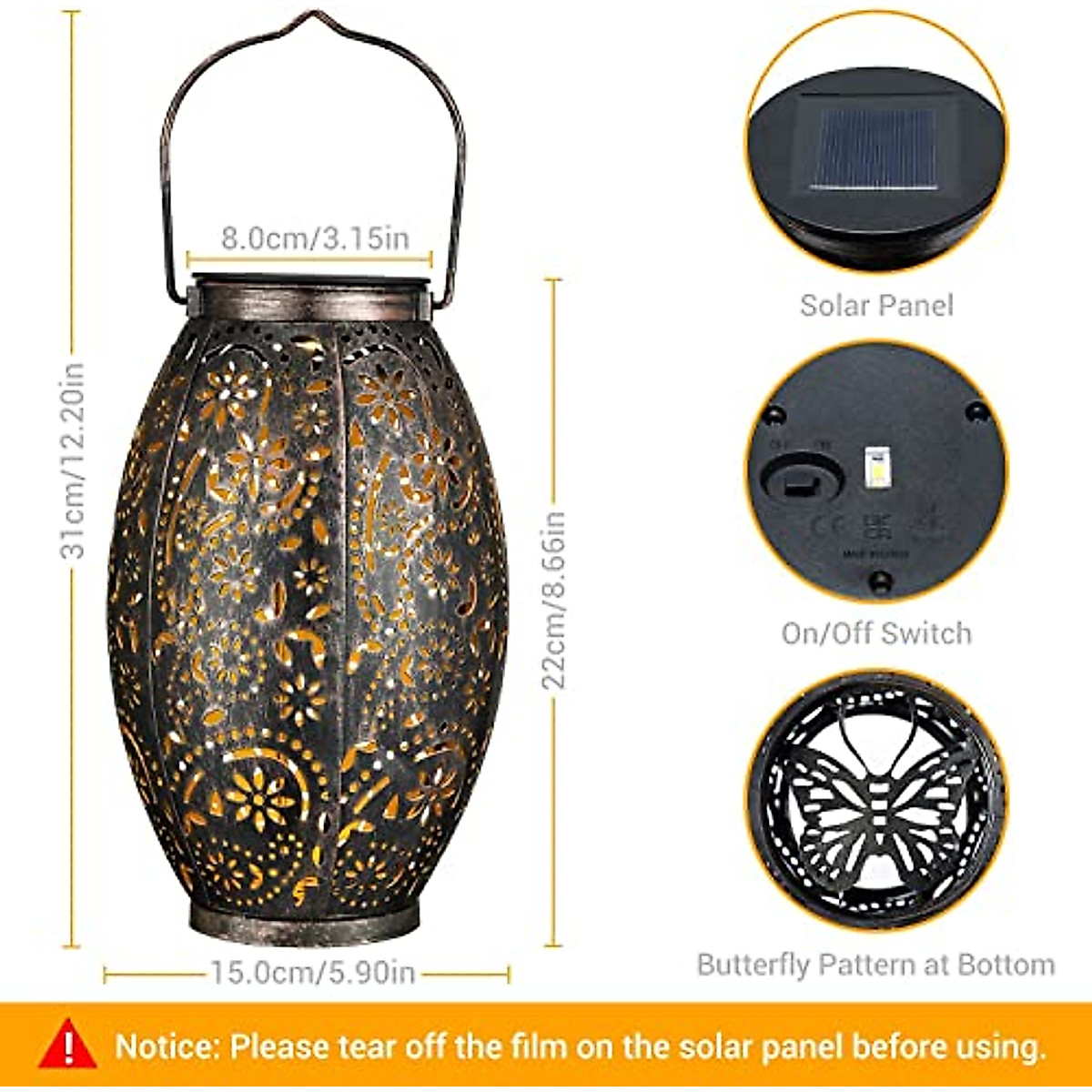 Solar Lanterns Outdoor Waterproof Hanging - OxyLED 2 Pack Decorative Lantern Lights Solar Powered with Handle Metal for Garden Outside Table Patio Porch Yard Decor Christmas