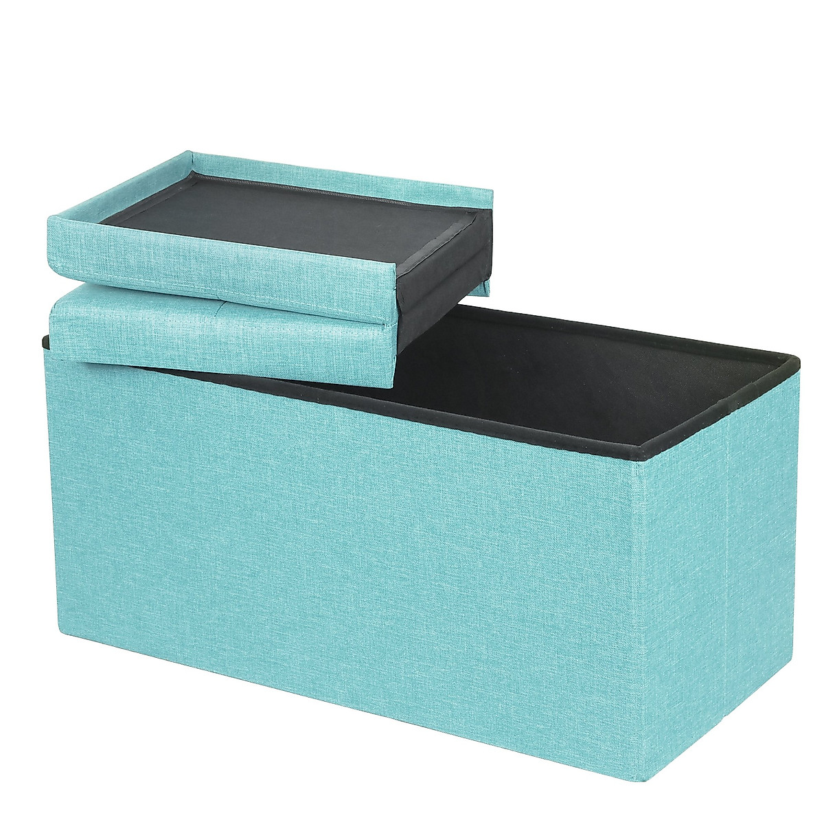 Otto & Ben Mellow Folding Box Chest with SMART LIFT Top Upholstered Tufted Ottomans Bench Foot Rest for Bedroom and Living Room, 30", Mint Blue 30" Storage Ottoman