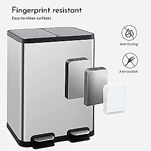 ELPHECO Dual Compartment Recycling Kitchen Step Trash Can 2×6.6 Gallon Stainless Steel Garbage Can for Kitchen with 2 Removable Buckets and Lids